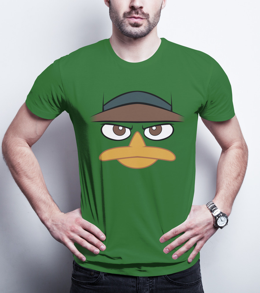 Agent P Perry The Platypus Face Green Hat Eyes Beak T-Shirt