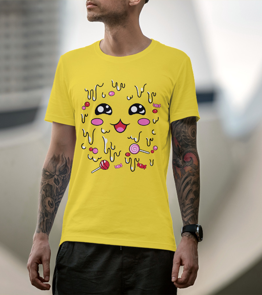 Newscapepro Merch Kawaii Candy Face With Lollipops And Sweets T-Shirt