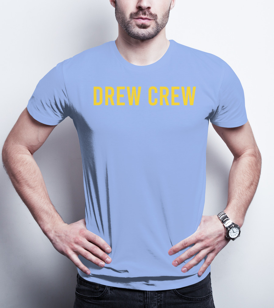 Drew Crew Merch Yellow Text Blue Background T-Shirt