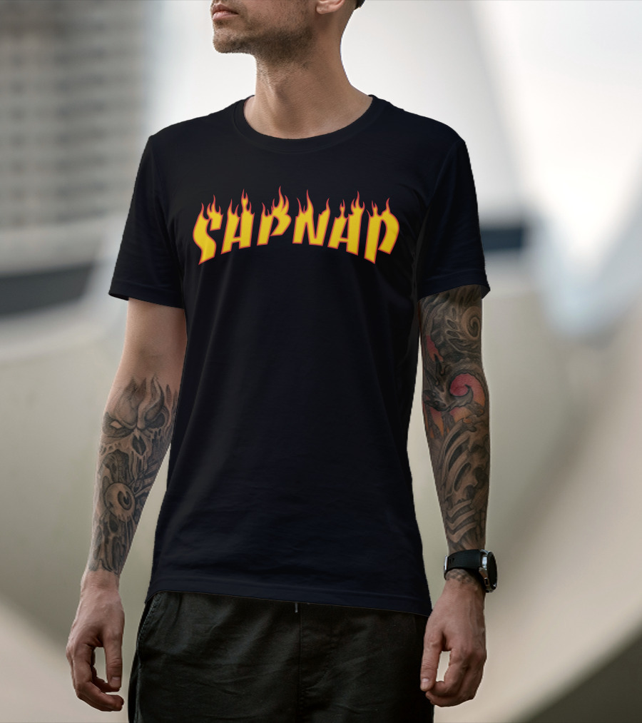 Sapnap Flame Text Design Black T-Shirt