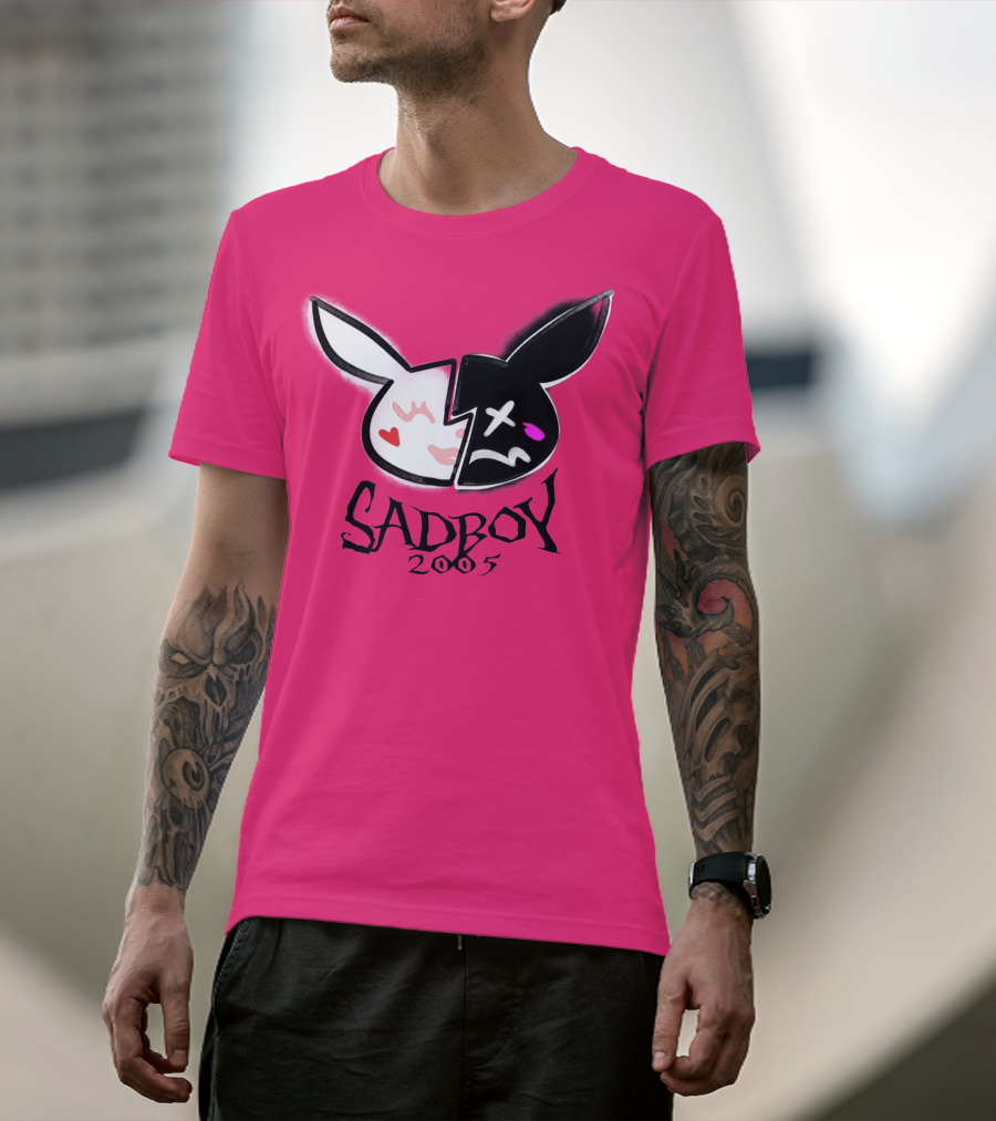SADBOY 2005 Bunny Logo Pink Background T-Shirt
