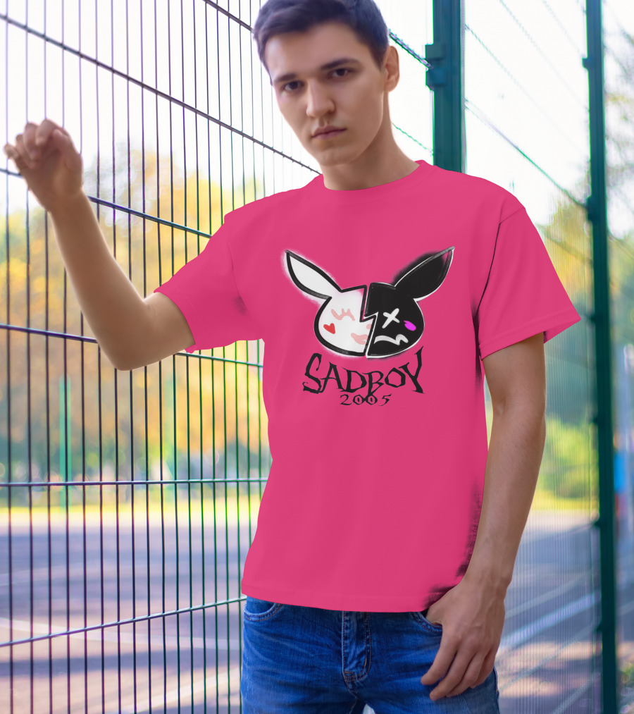 SADBOY 2005 Bunny Logo Pink Background T-Shirt