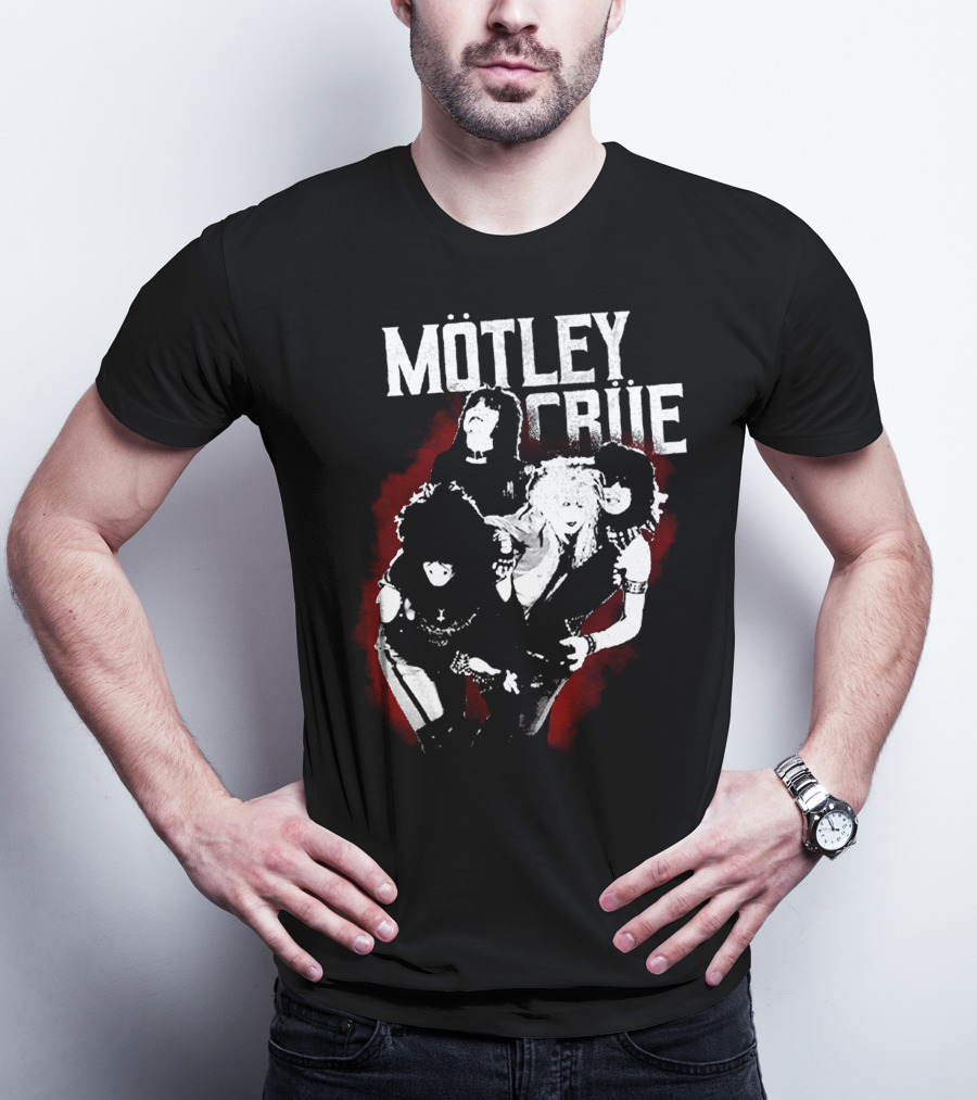 Mötley Crüe Vintage Band Photo Black And Red T-Shirt