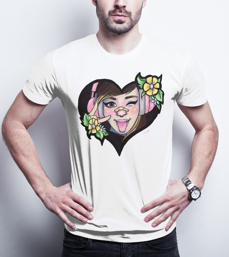 Digitalprincxss Heart Headphones And Flower T-Shirt
