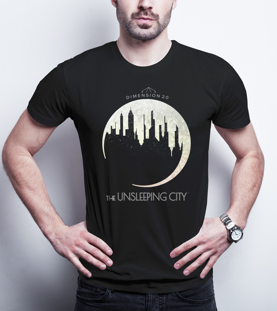 Dimension 20 The Unsleeping City Moon Skyline T-Shirt