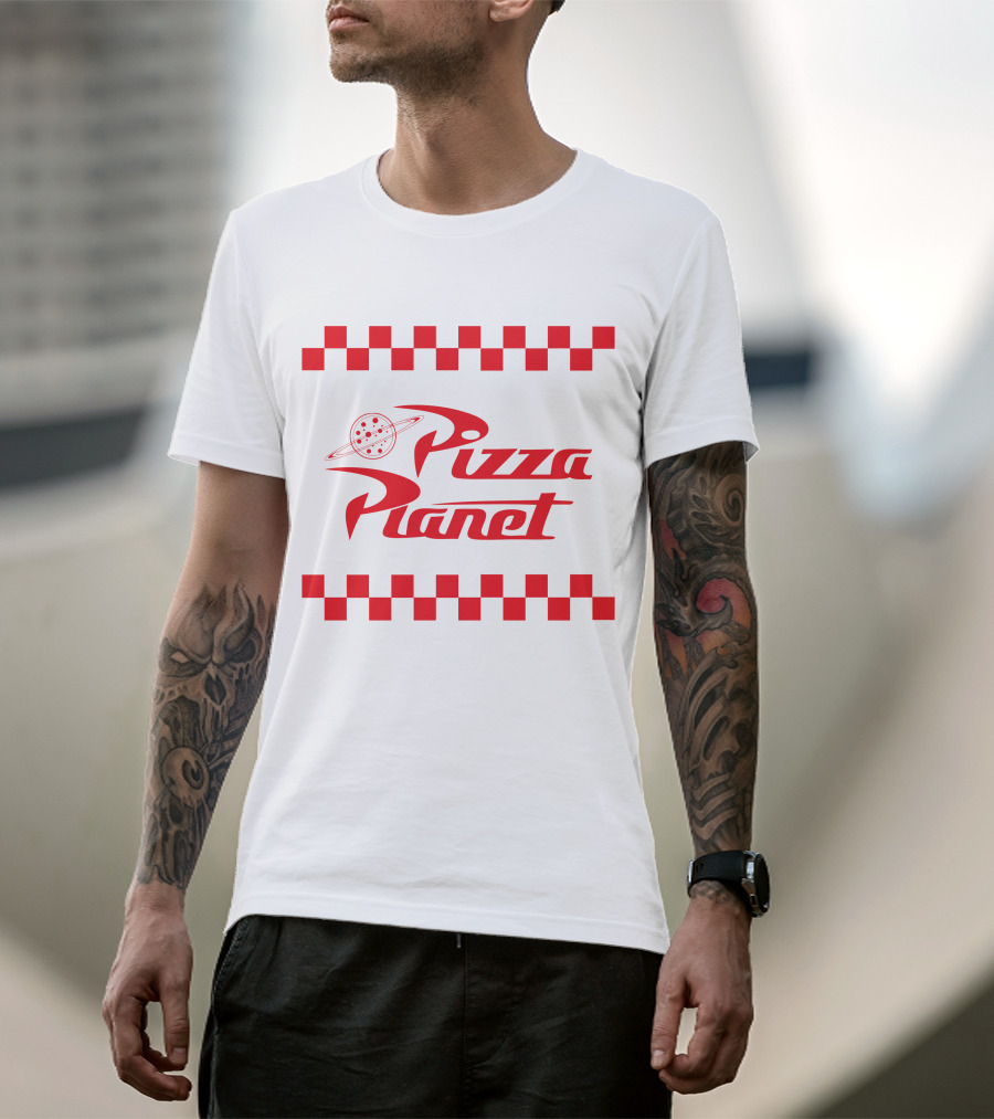 Toy Story Pizza Planet Logo With Red Checkered Border T-Shirt