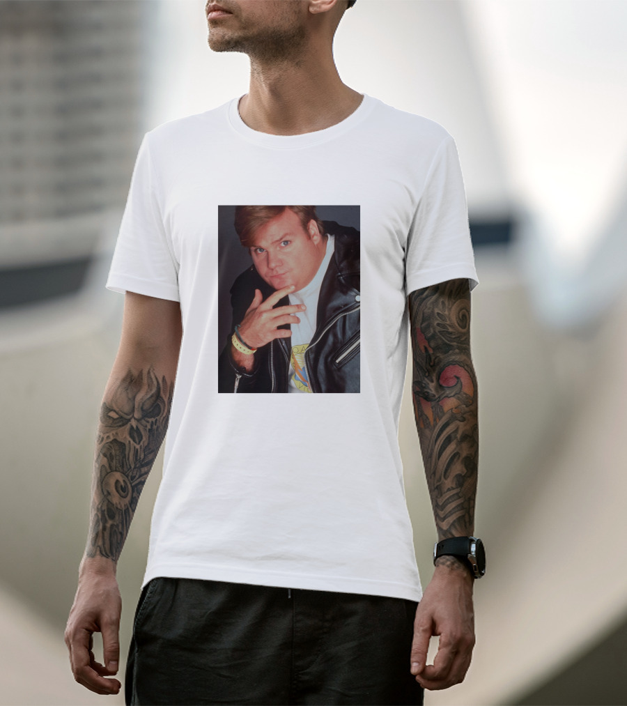 Kid Cudi SNL Chris Farley Photo Leather Jacket Pose T-Shirt