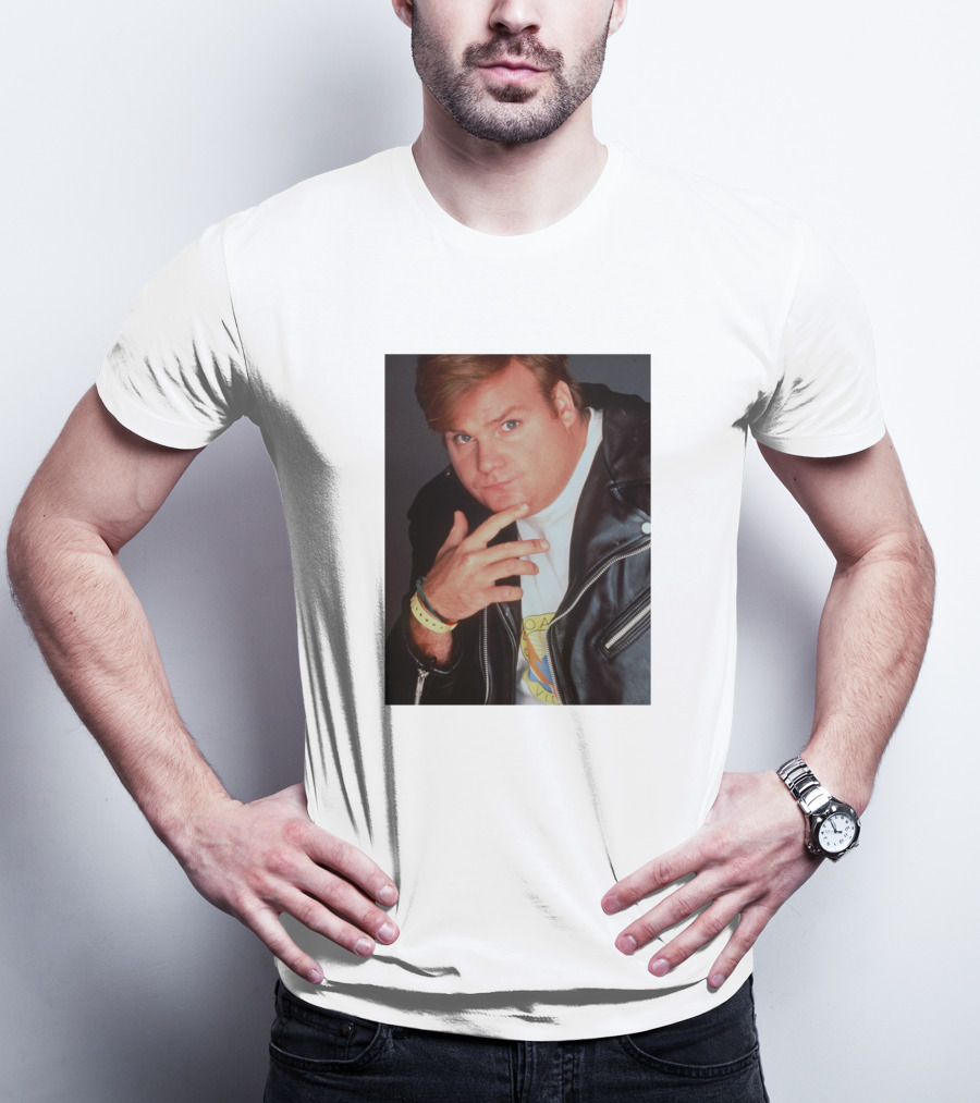 Kid Cudi SNL Chris Farley Photo Leather Jacket Pose T-Shirt