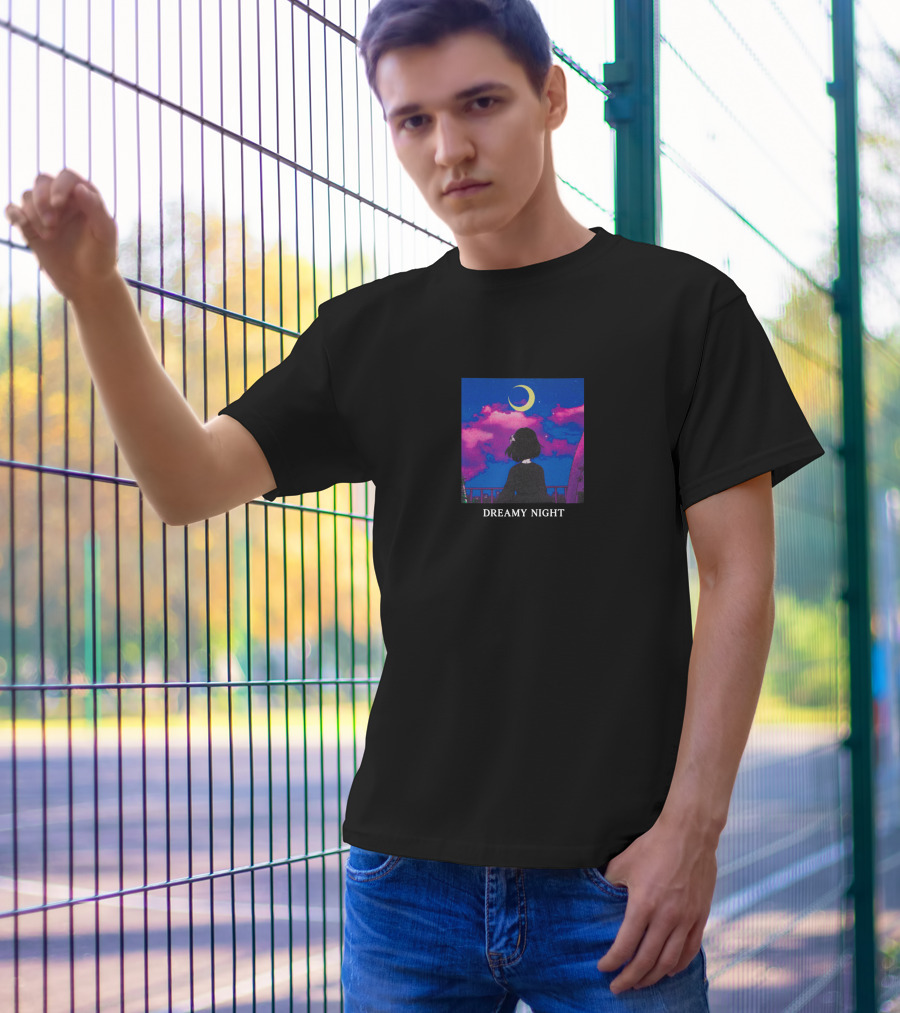 Lilypichu Merch Dreamy Night Under Crescent Moon And Colorful Sky T-Shirt