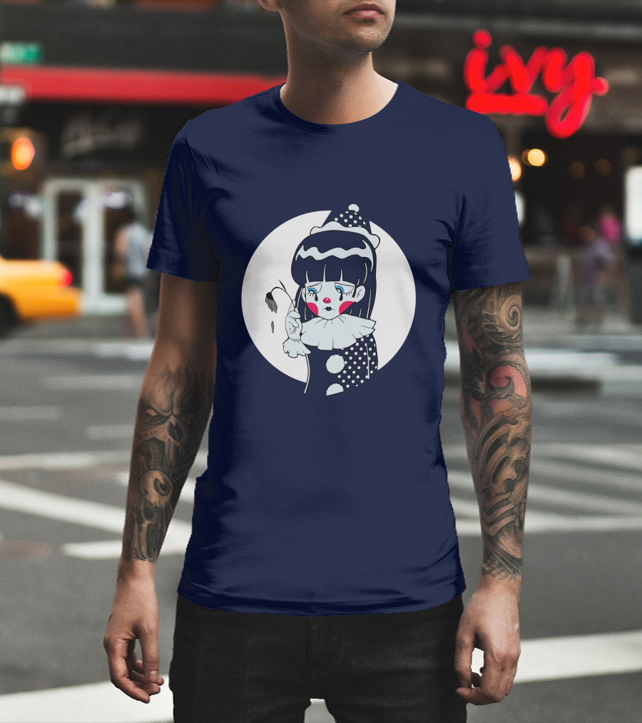 Circusteeth Shop Sad Clown Tearful Pierrot Holding Wilted Flower T-Shirt