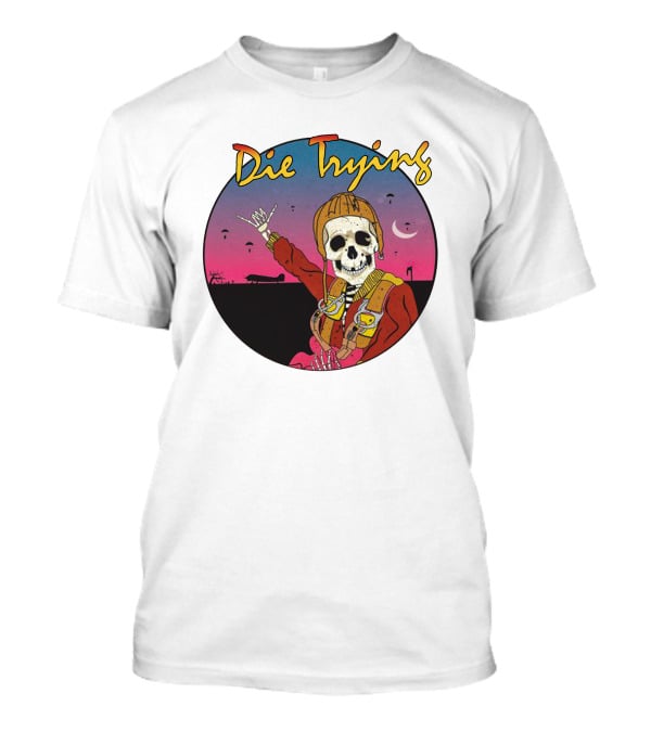 Die Trying Skeleton Paratrooper Skydiving Scene T-Shirt