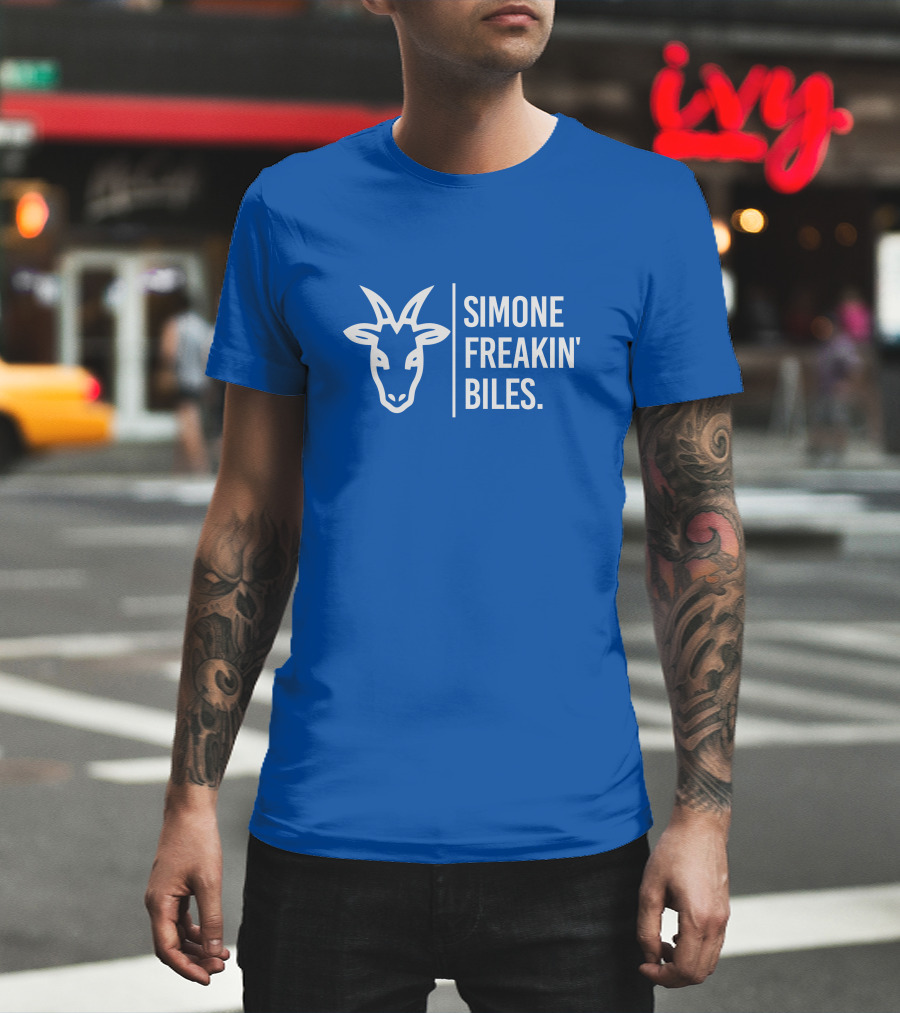 SIMONE FREAKIN' BILES GOAT Iconic Gymnast Tribute Blue T-Shirt