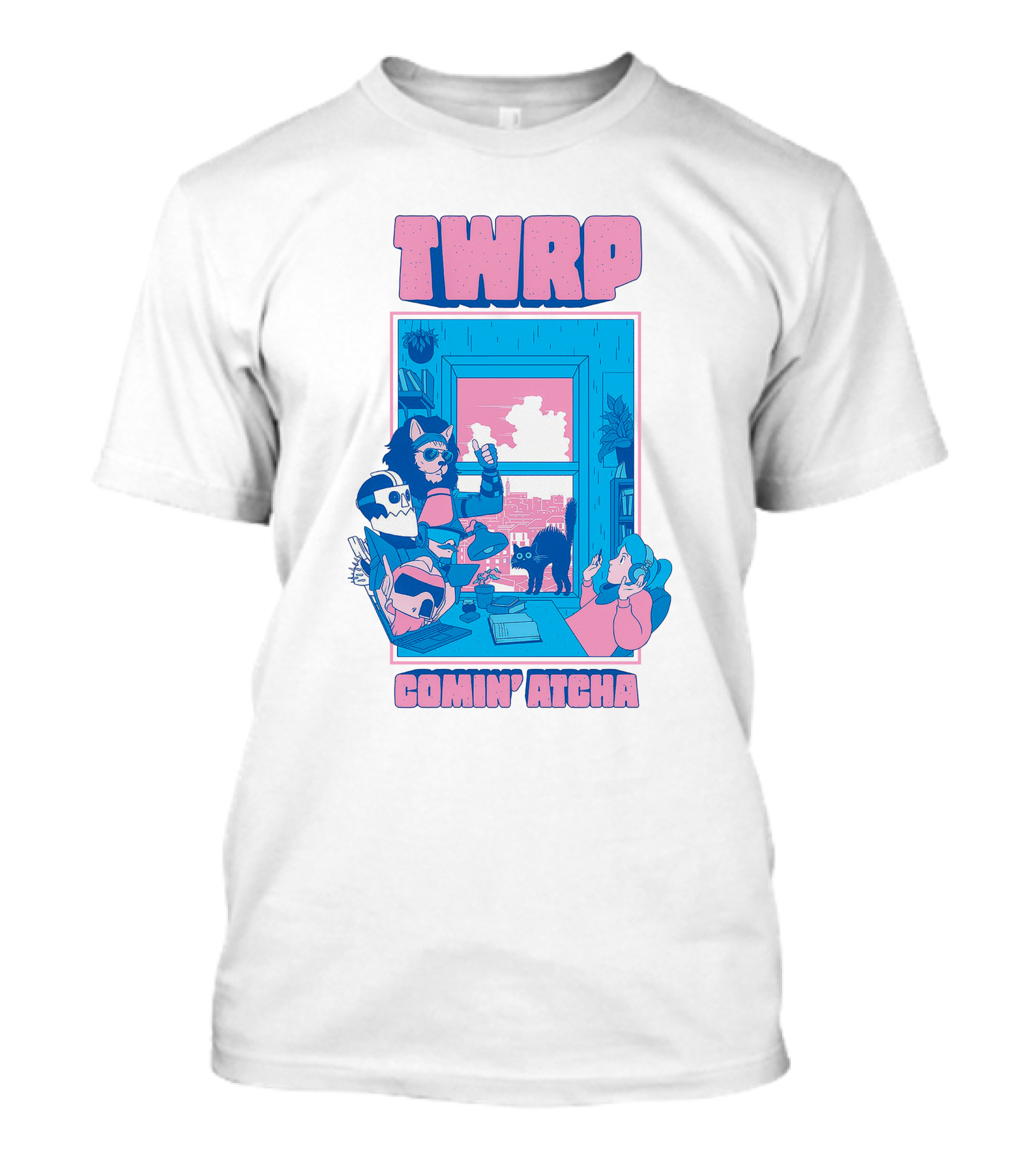 TWRP Comin Atcha Retro Robot Cat Room Scene T-Shirt