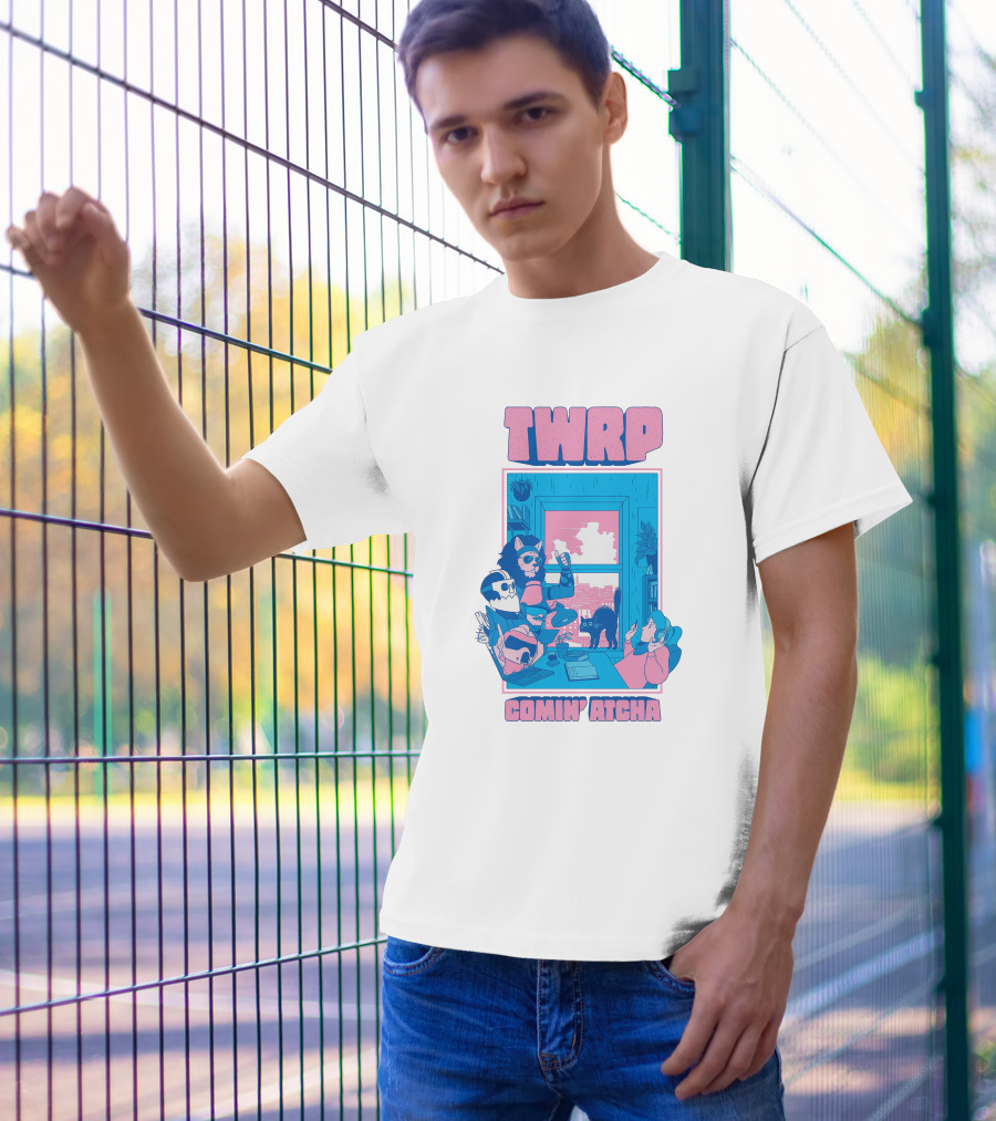 TWRP Comin Atcha Retro Robot Cat Room Scene T-Shirt