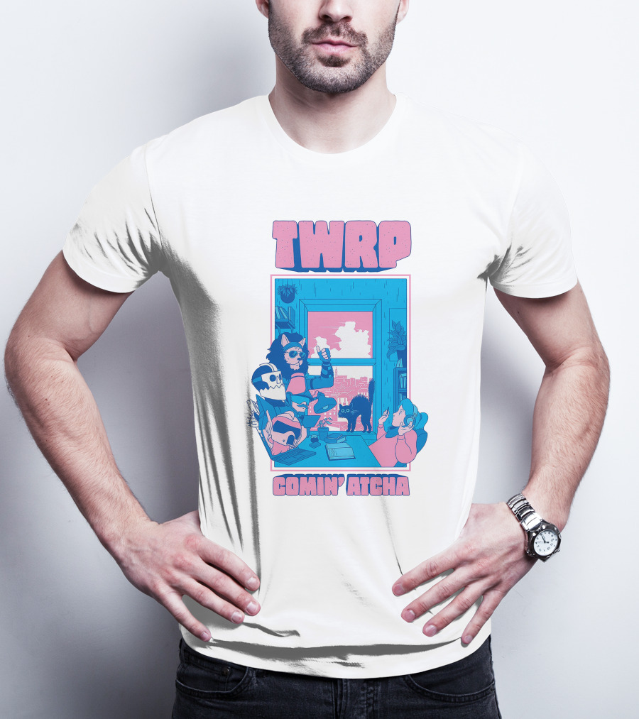 TWRP Comin Atcha Retro Robot Cat Room Scene T-Shirt