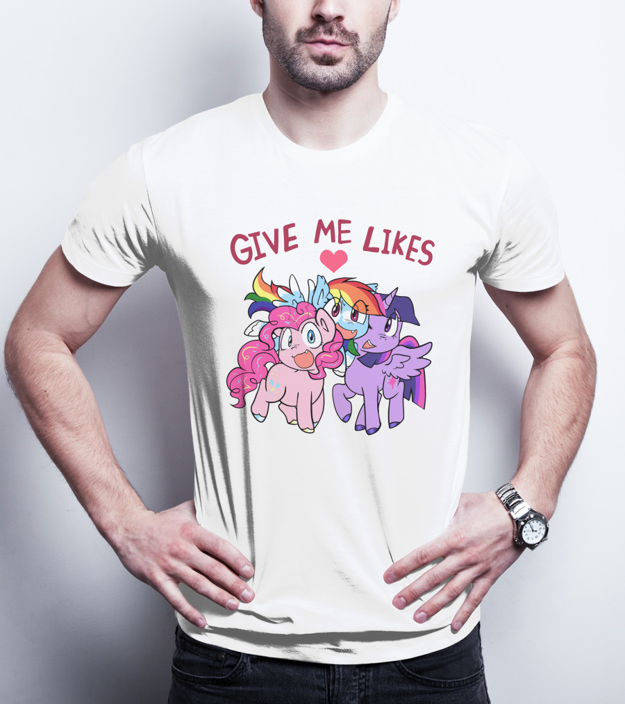 Give Me Likes Heart With Colorful Cartoon Ponies T-Shirt