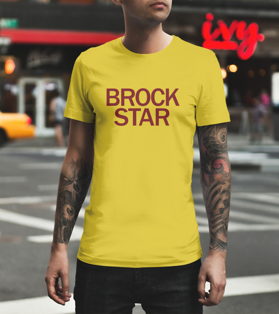 Raygun Merch Brock Star Gold Bold Text On Yellow T-Shirt