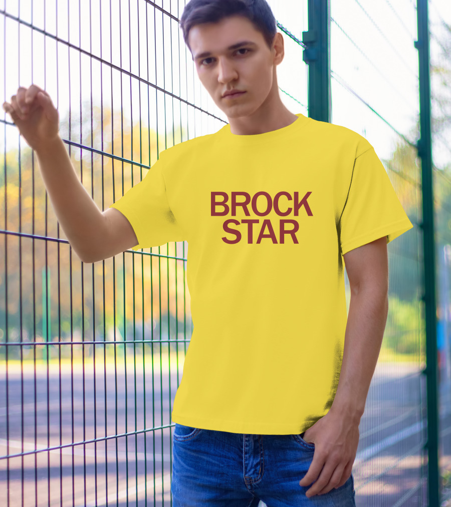 Raygun Merch Brock Star Gold Bold Text On Yellow T-Shirt
