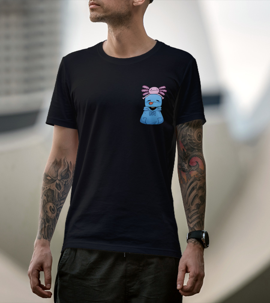 Skeppy Merch Skeppy Axolotl Cute Blue Hoodie With Pink Axolotl On Head T-Shirt