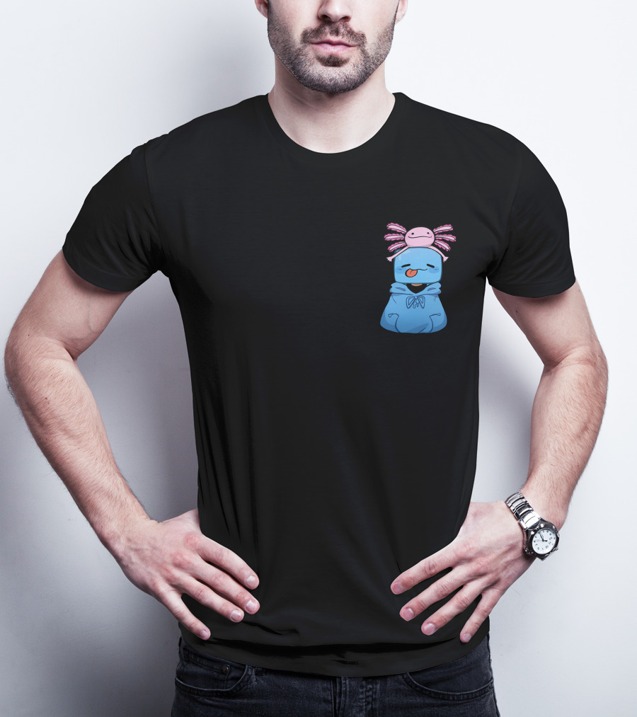 Skeppy Merch Skeppy Axolotl Cute Blue Hoodie With Pink Axolotl On Head T-Shirt