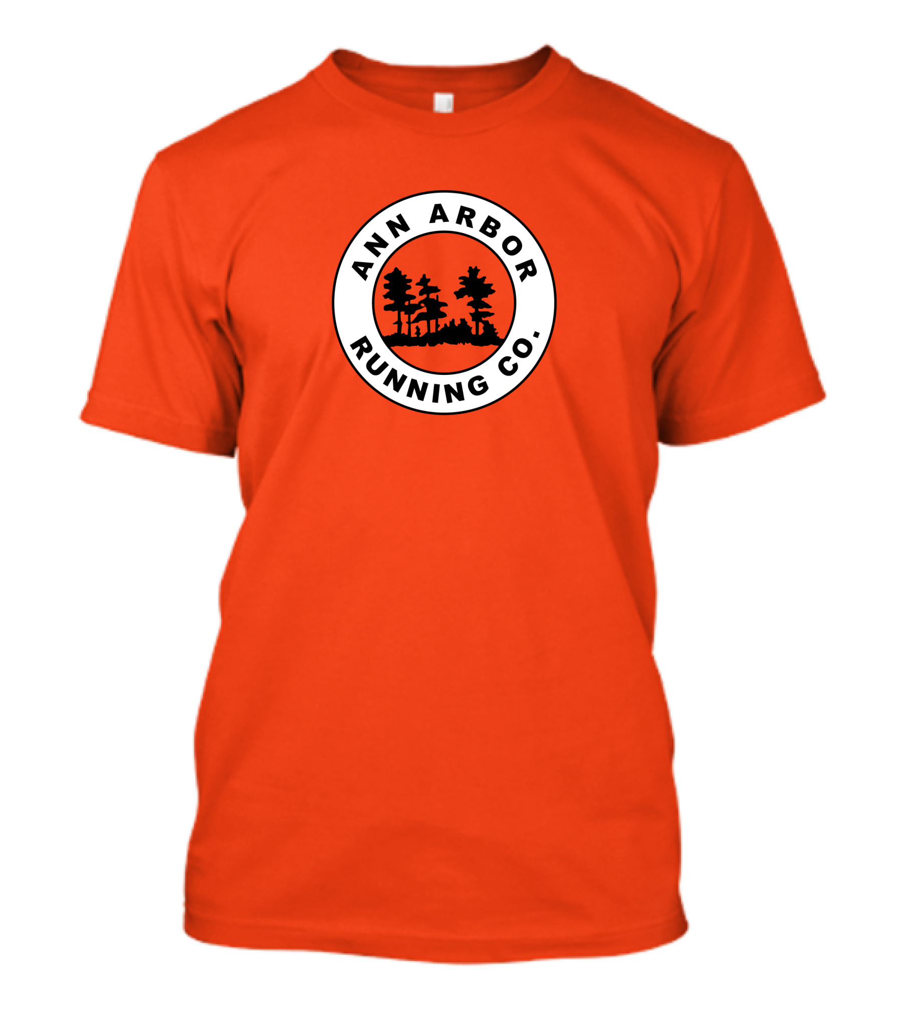 Ann Arbor Running Co Tree Silhouette Logo On Orange T-Shirt