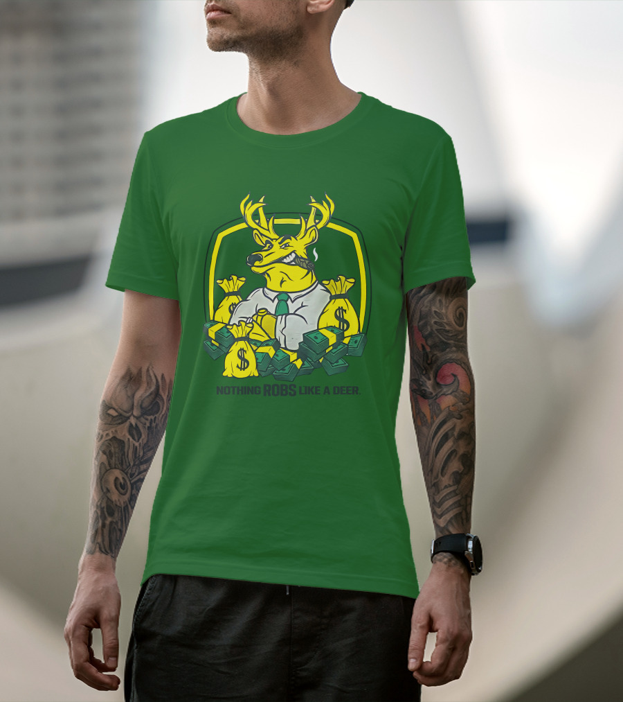 Jonah Furman Smoking Cartoon Business Deer Holding Cash Nothing Robs Like A Deer T-Shirt