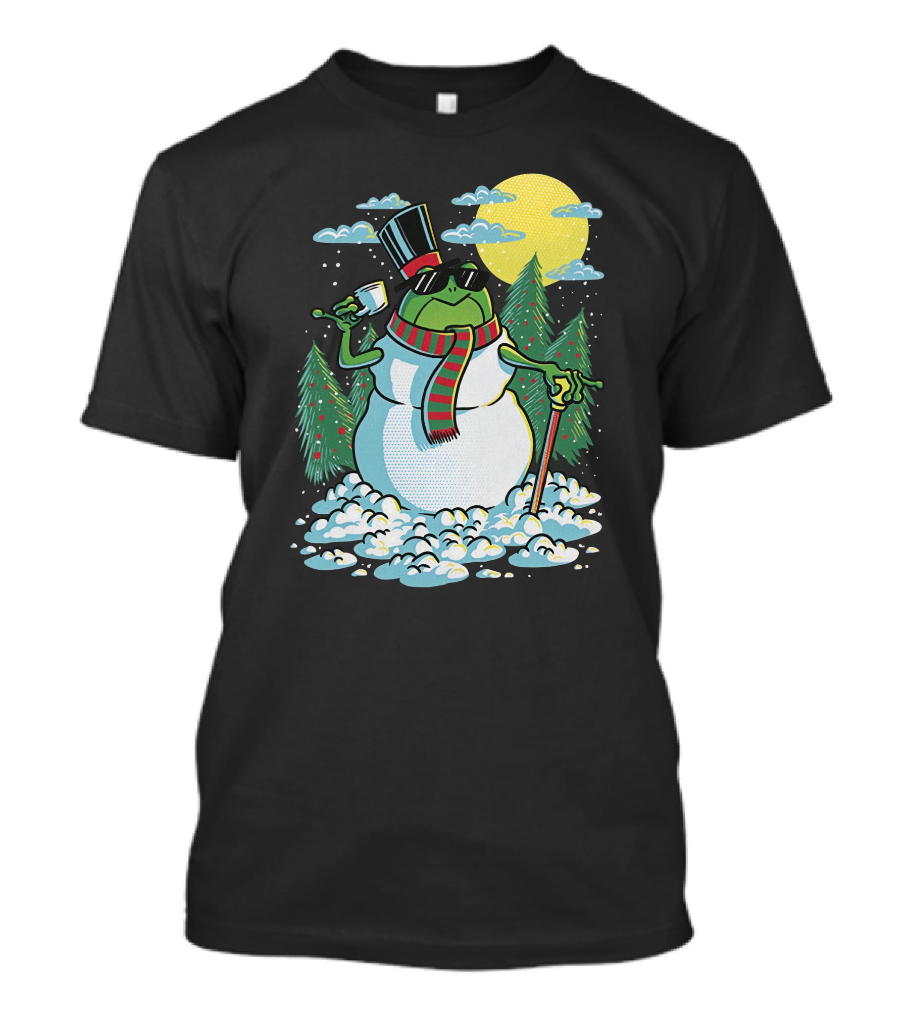 BoomerNA Merch BoomerNA Snowfrog Frog Snowman Christmas Tree Top Hat Cane T-Shirt