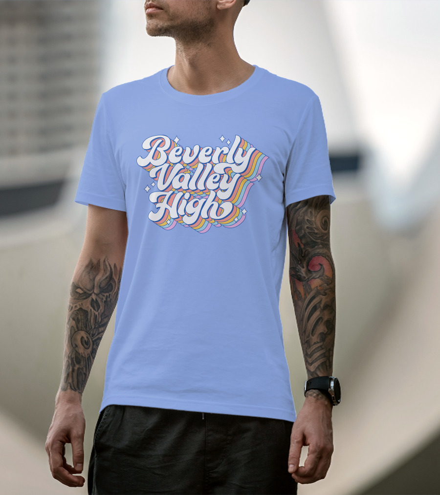 Bvh Merch Beverly Valley High Rainbow Text With Colorful Swirls T-Shirt