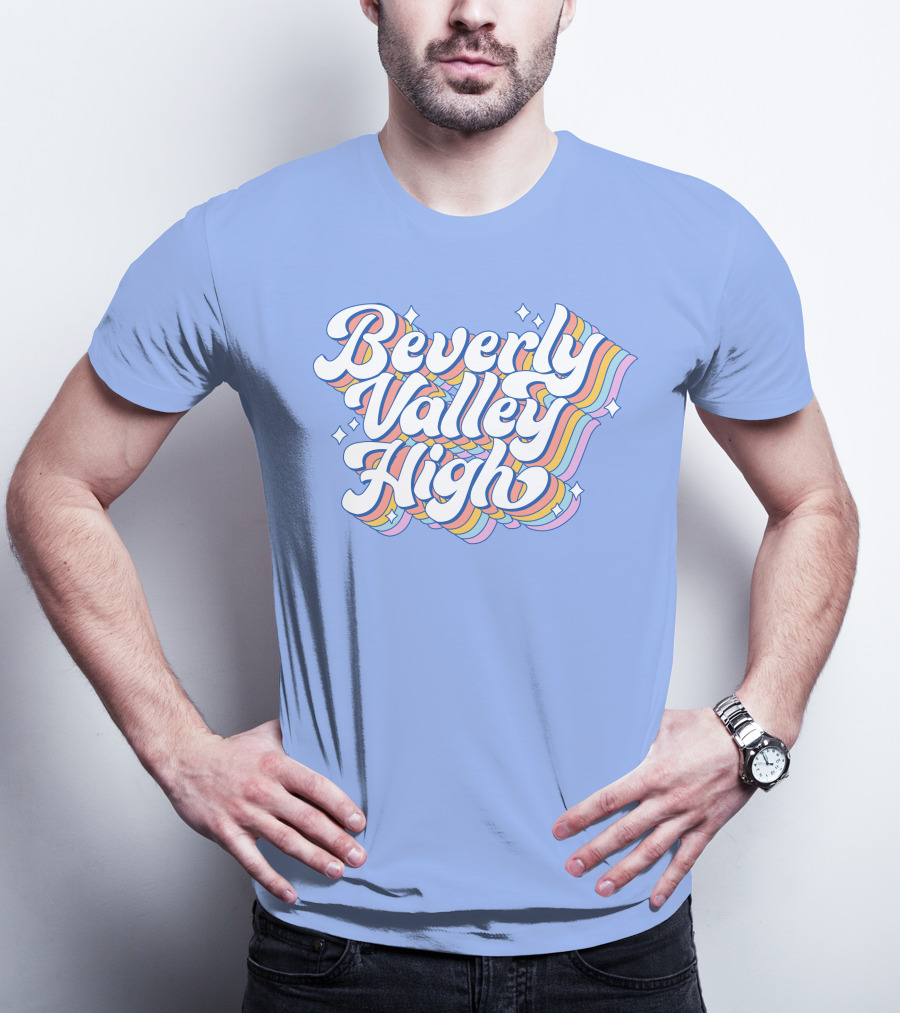 Bvh Merch Beverly Valley High Rainbow Text With Colorful Swirls T-Shirt