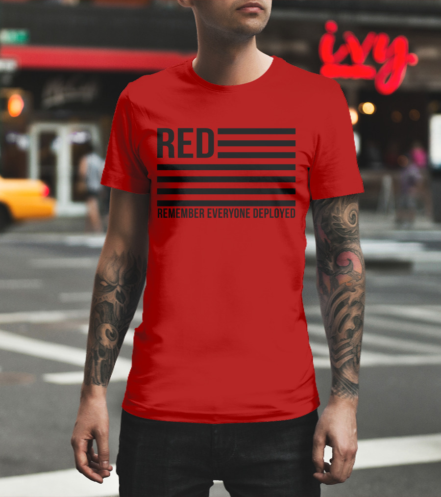 RED Remember Everyone Deployed American Flag T-Shirt