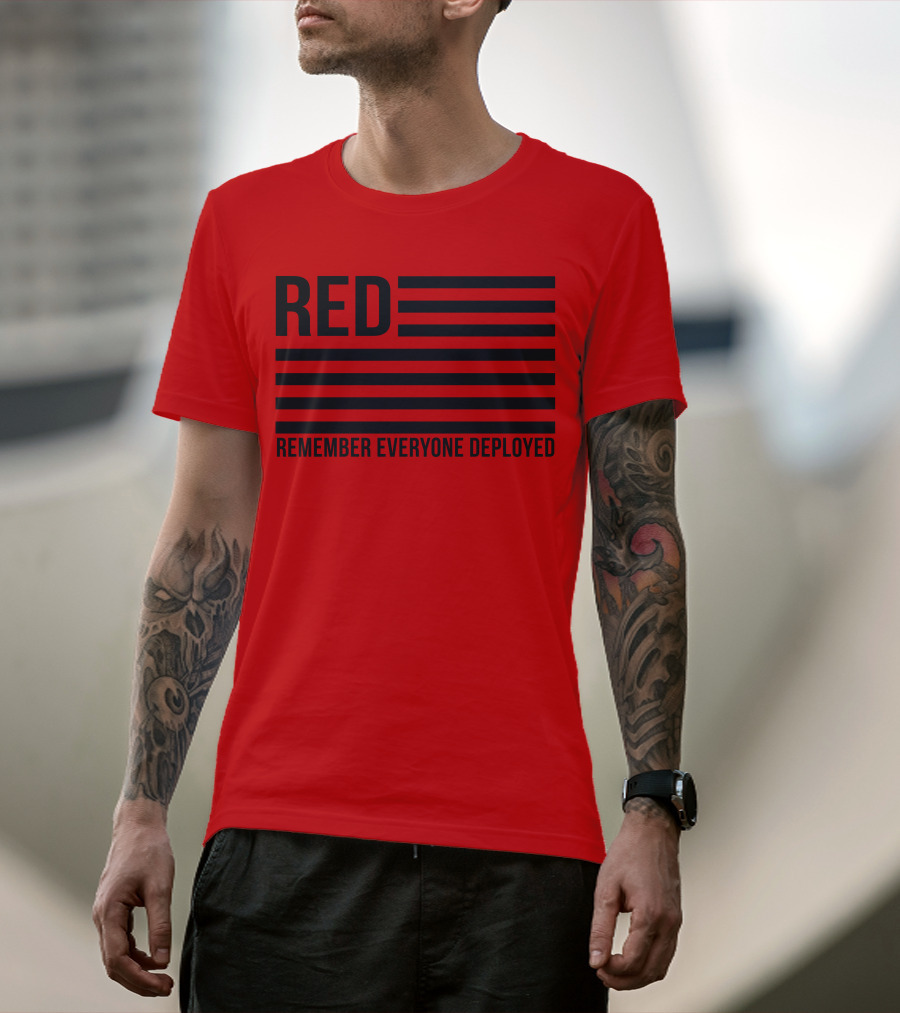 RED Remember Everyone Deployed American Flag T-Shirt