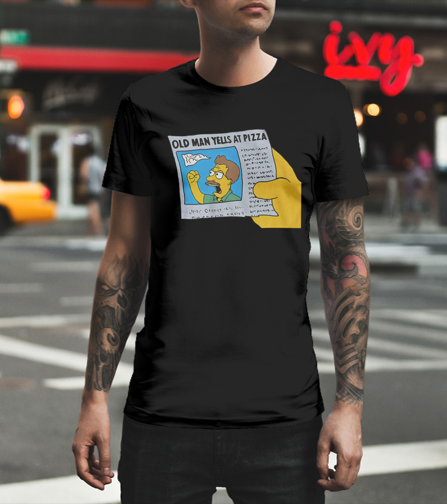 Old Man Yells At Pizza Newspaper Cartoon Parody Pizzamas Merch T-Shirt