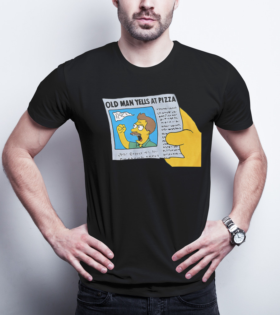 Old Man Yells At Pizza Newspaper Cartoon Parody Pizzamas Merch T-Shirt