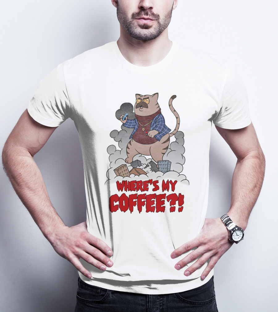 Catzilla Where's My Coffee Bowtie Flannel Smoking Pipe T-Shirt