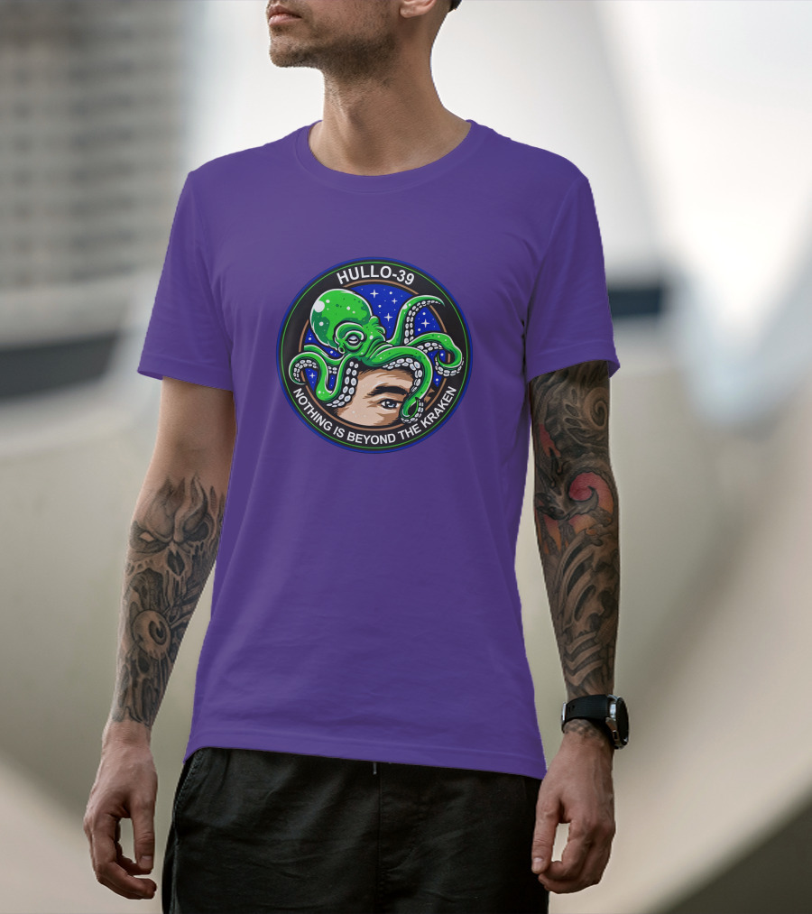 Hullo-39 Nothing Is Beyond The Kraken Green Octopus Starry Sky Badge T-Shirt