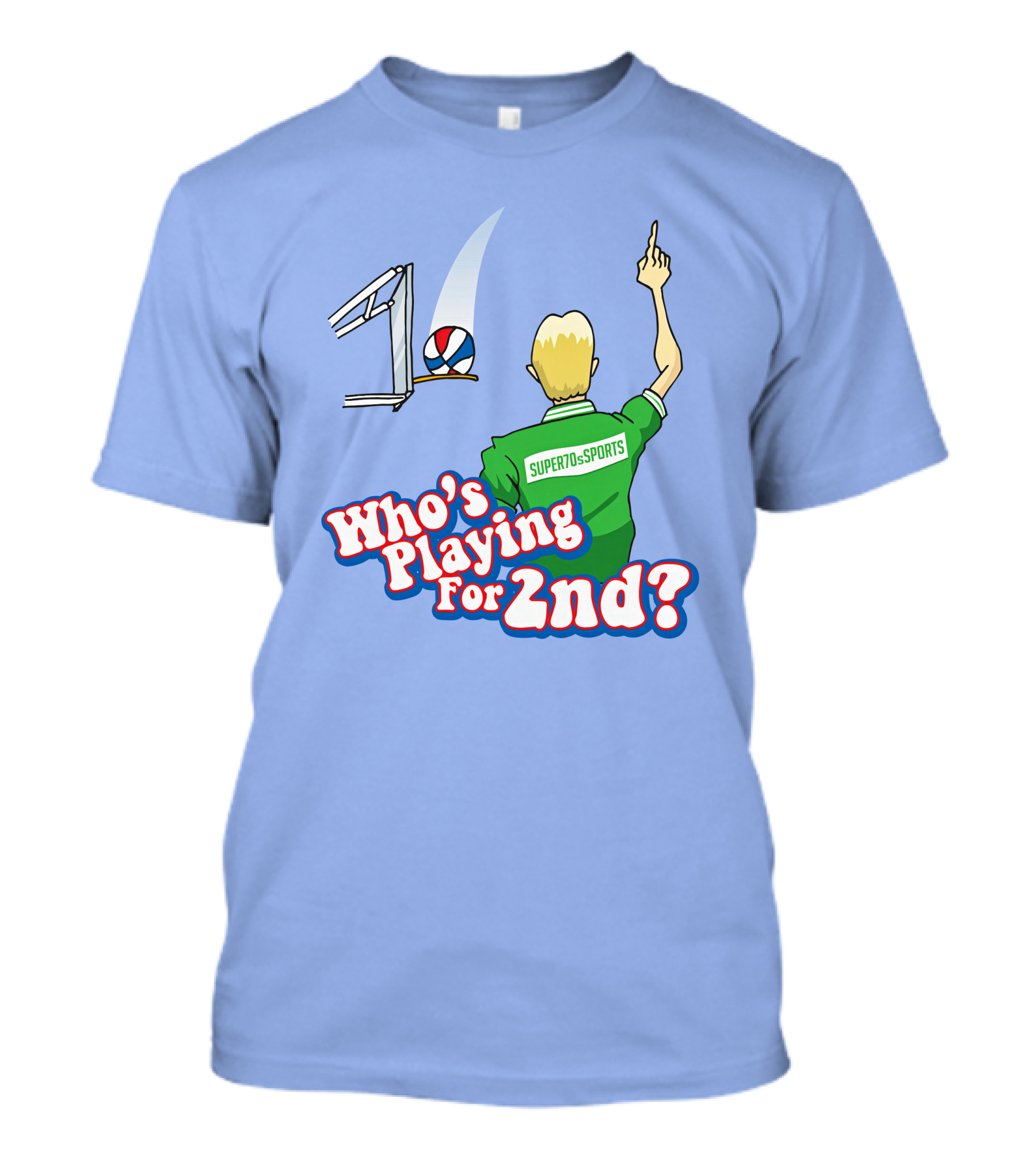 Super70s Sports Who's Playing For 2nd Volleyball Player Gesture T-Shirt
