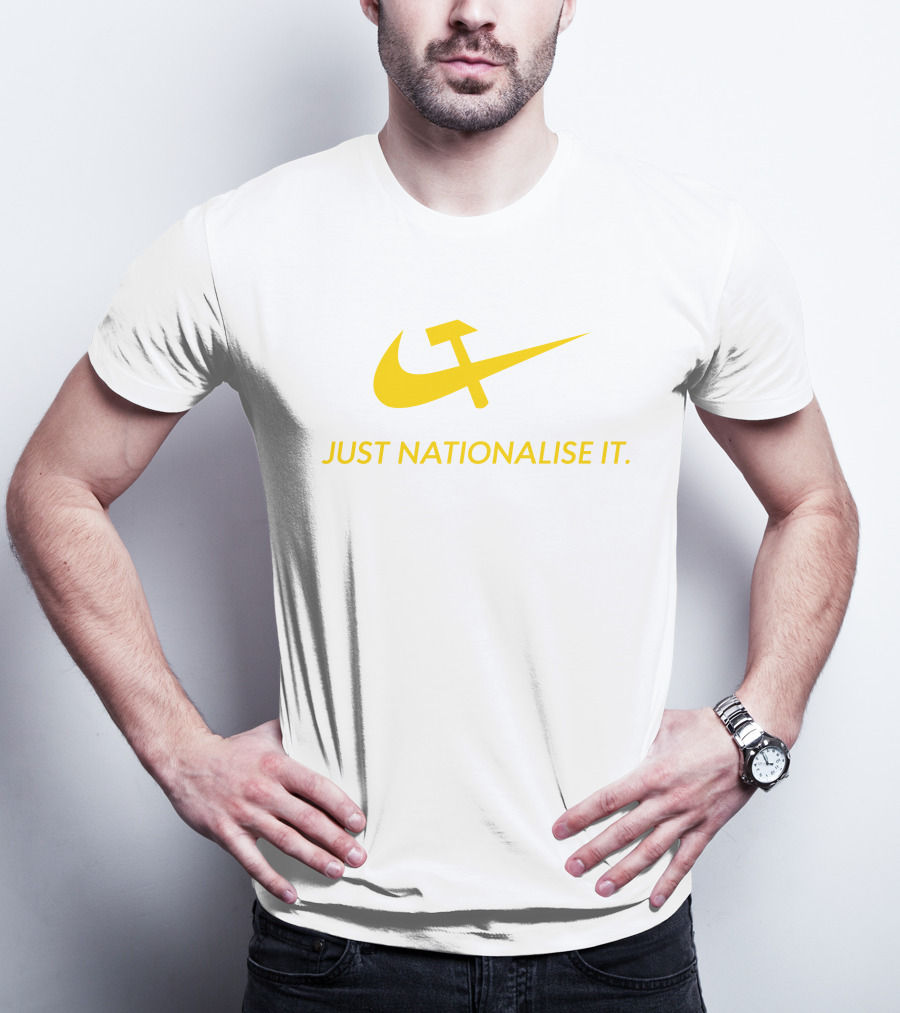 Just Nationalise It Solidarity Merch Desibuna Parody Hammer Sickle Red Gold T-Shirt
