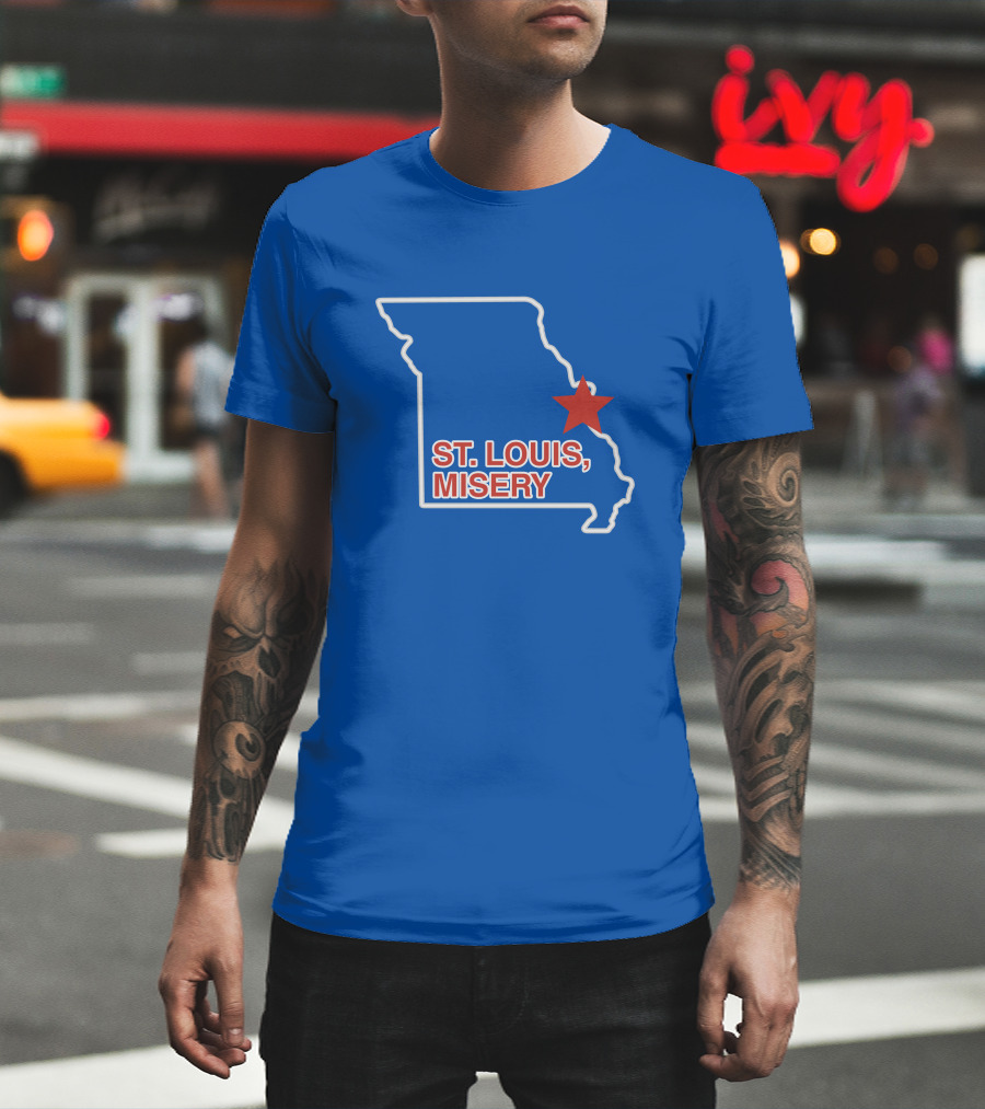 Obvious Merch St. Louis Misery Map Outline With Red Star T-Shirt