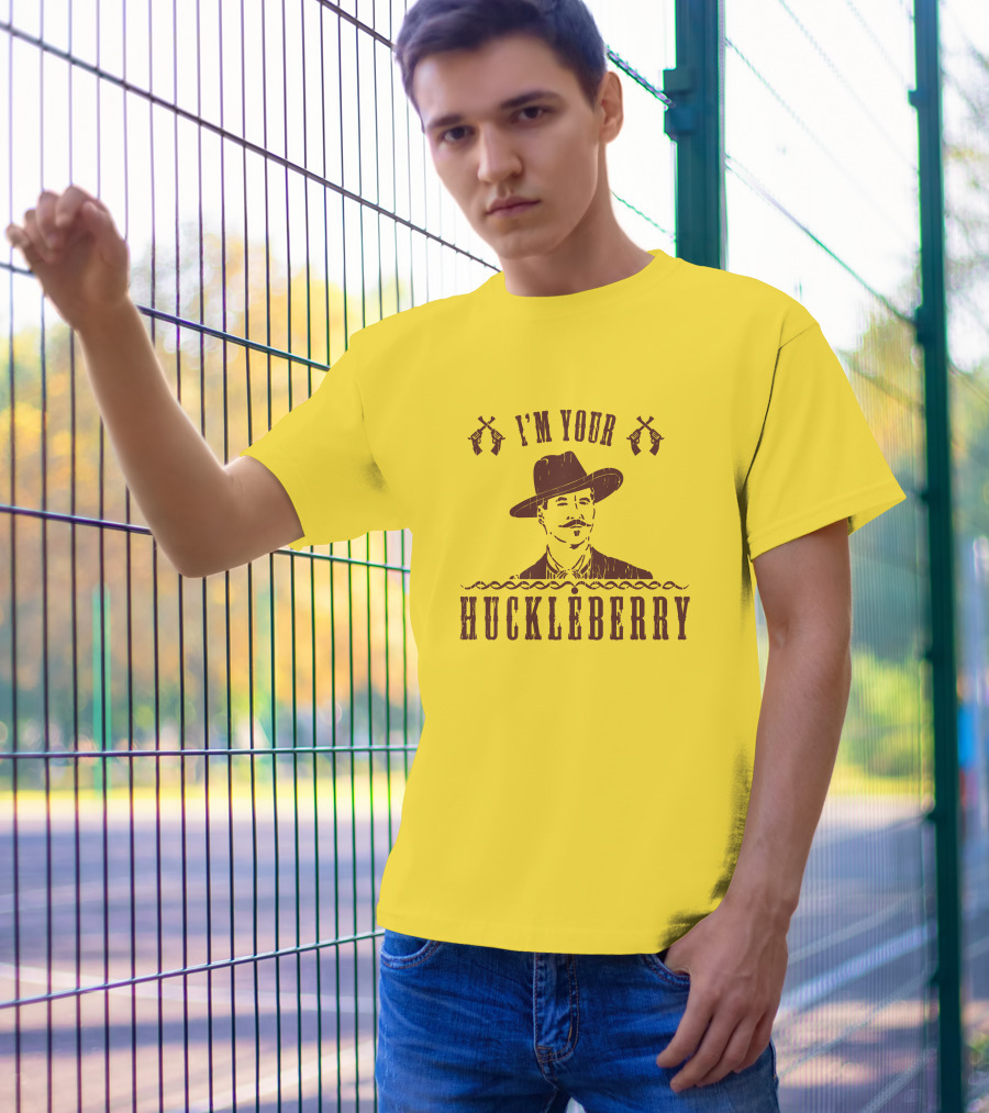 Super 70S Sports Store I'm Your Huckleberry Johnny Ringo Mustache Hat Guns T-Shirt