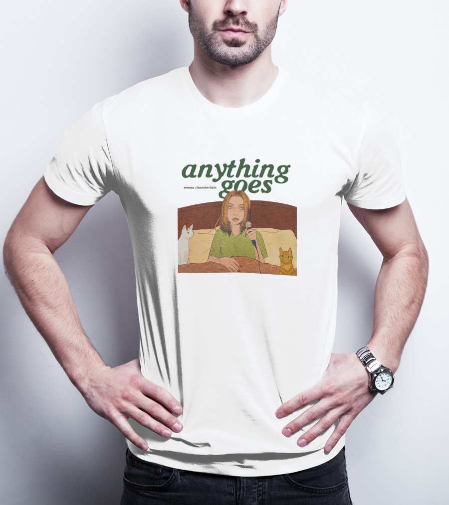 Anything Goes Emma Chamberlain Merch With Cats And Microphone T-Shirt