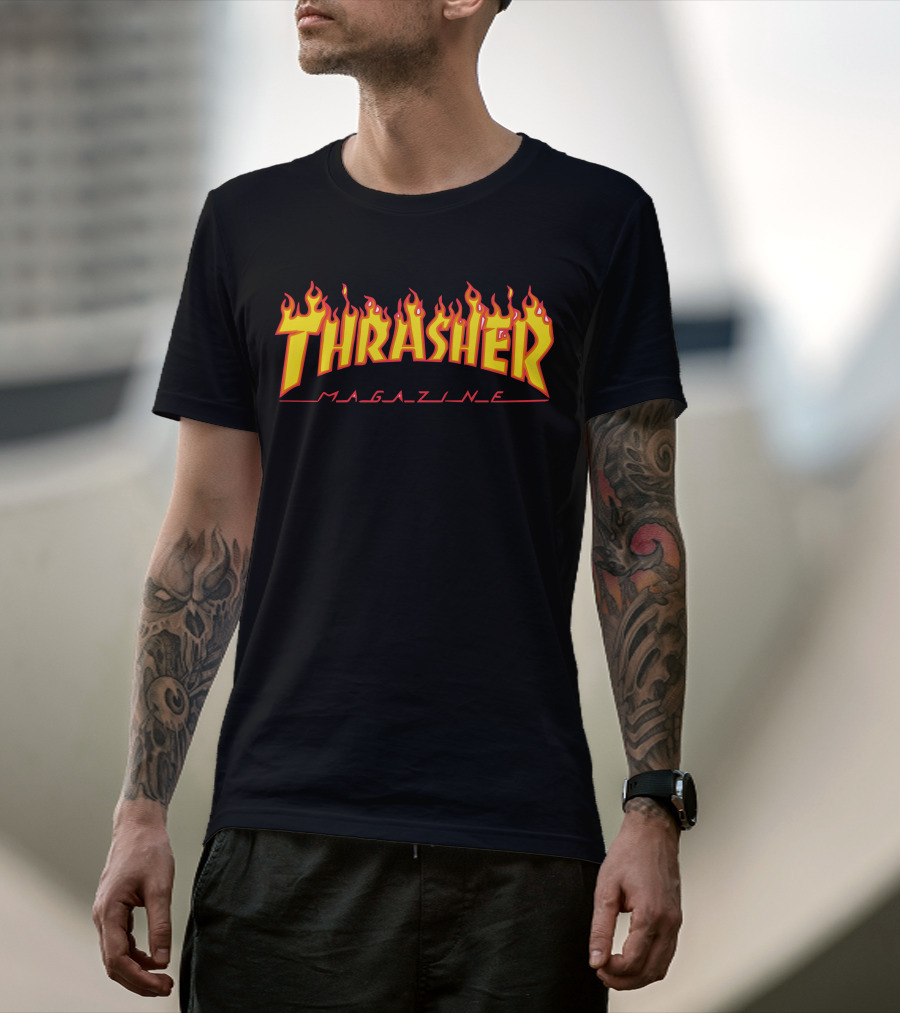 Men Thrasher Flame Magazine Classic Yellow T-Shirt