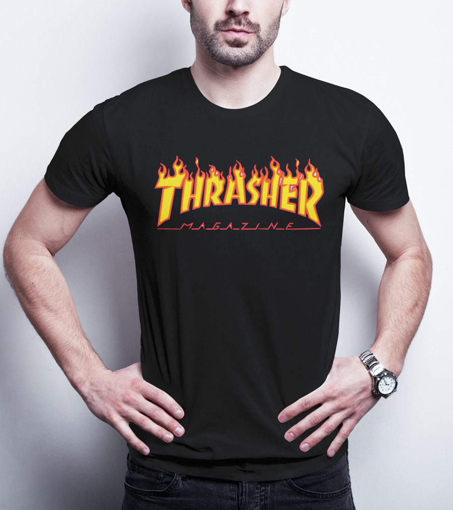Men Thrasher Flame Magazine Classic Yellow T-Shirt