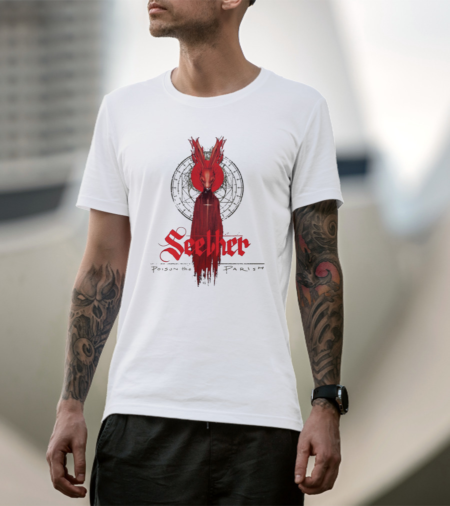 Seether Poison The Parish Red Hooded Figure With Geometric Circle T-Shirt