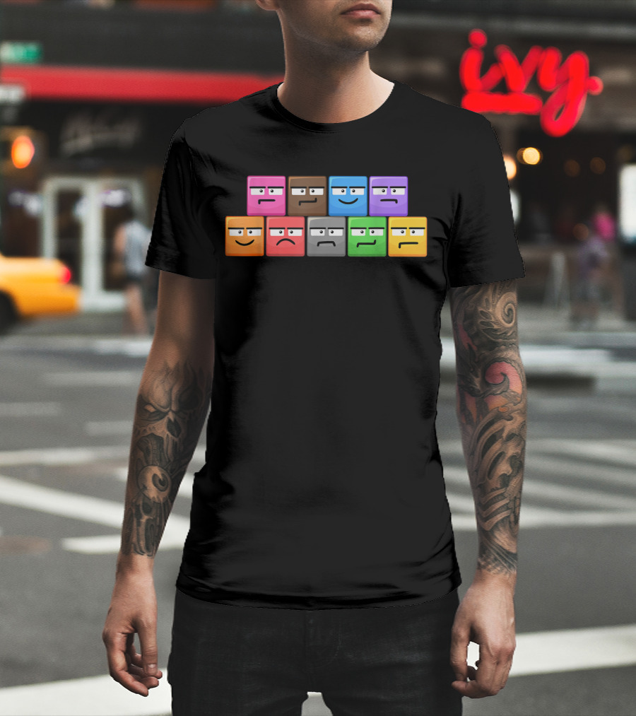 Cliffside Chaos Emoji Blocks Faces T-Shirt