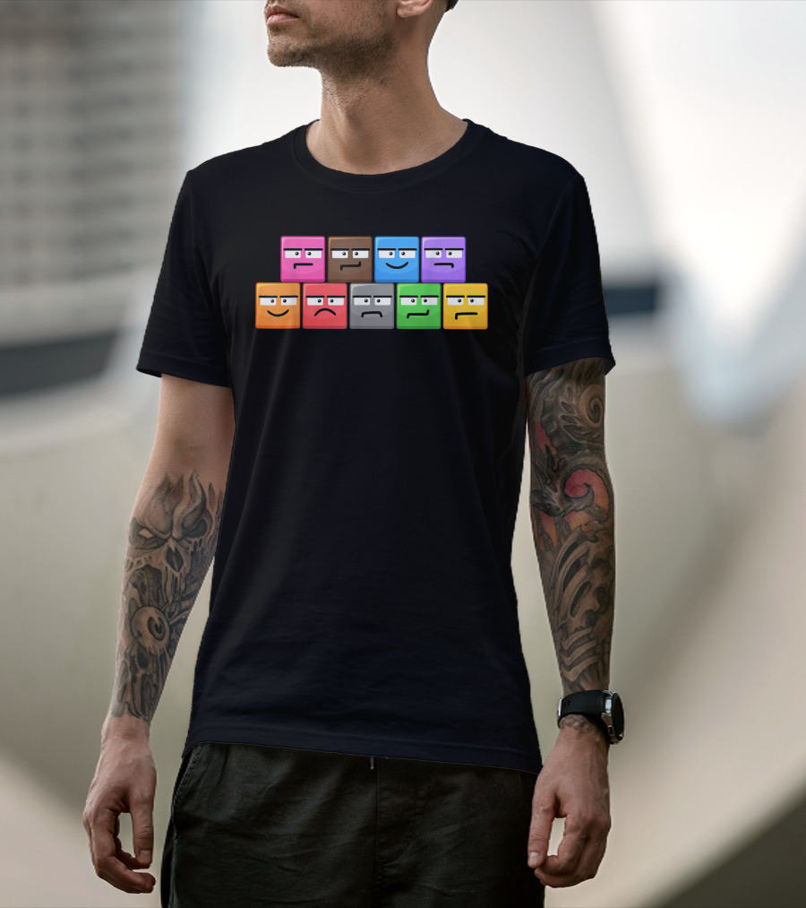 Cliffside Chaos Emoji Blocks Faces T-Shirt