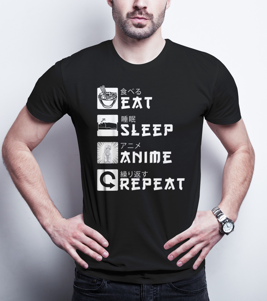 Eat Sleep Anime Repeat Japanese Manga Cosplay Bowl Zzzz Girl Arrows T-Shirt