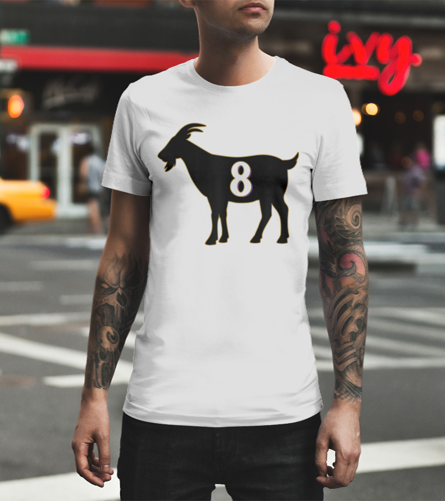 GOAT 8 Baltimore Football Maryland Raven Nation Black Goat Silhouette With Number 8 T-Shirt