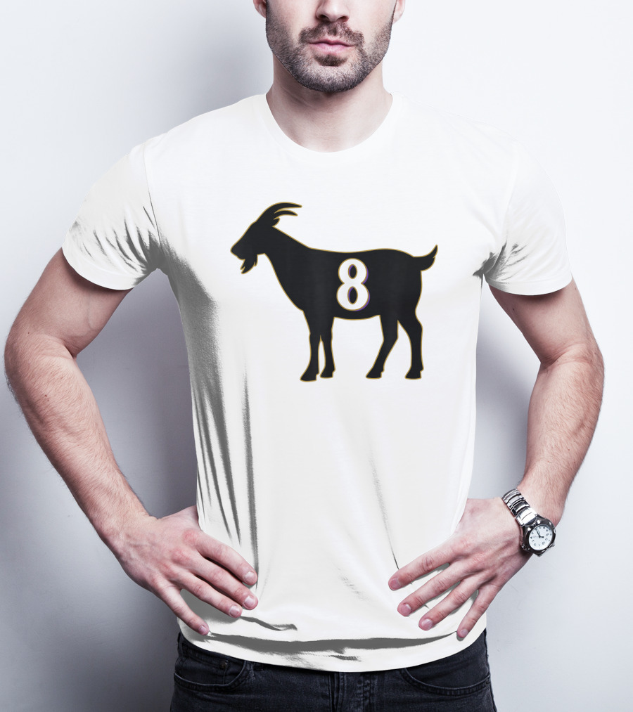 GOAT 8 Baltimore Football Maryland Raven Nation Black Goat Silhouette With Number 8 T-Shirt