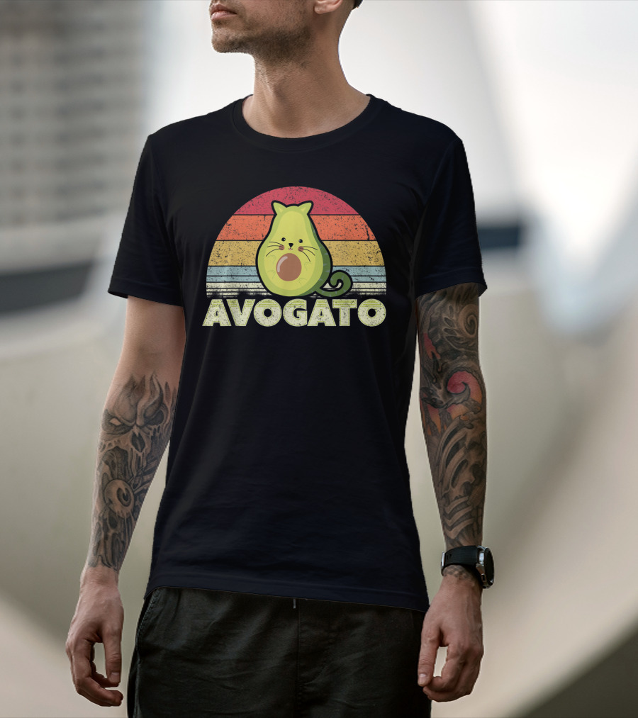 Avogato Retro Cat Avocado Vintage Sunset T-Shirt