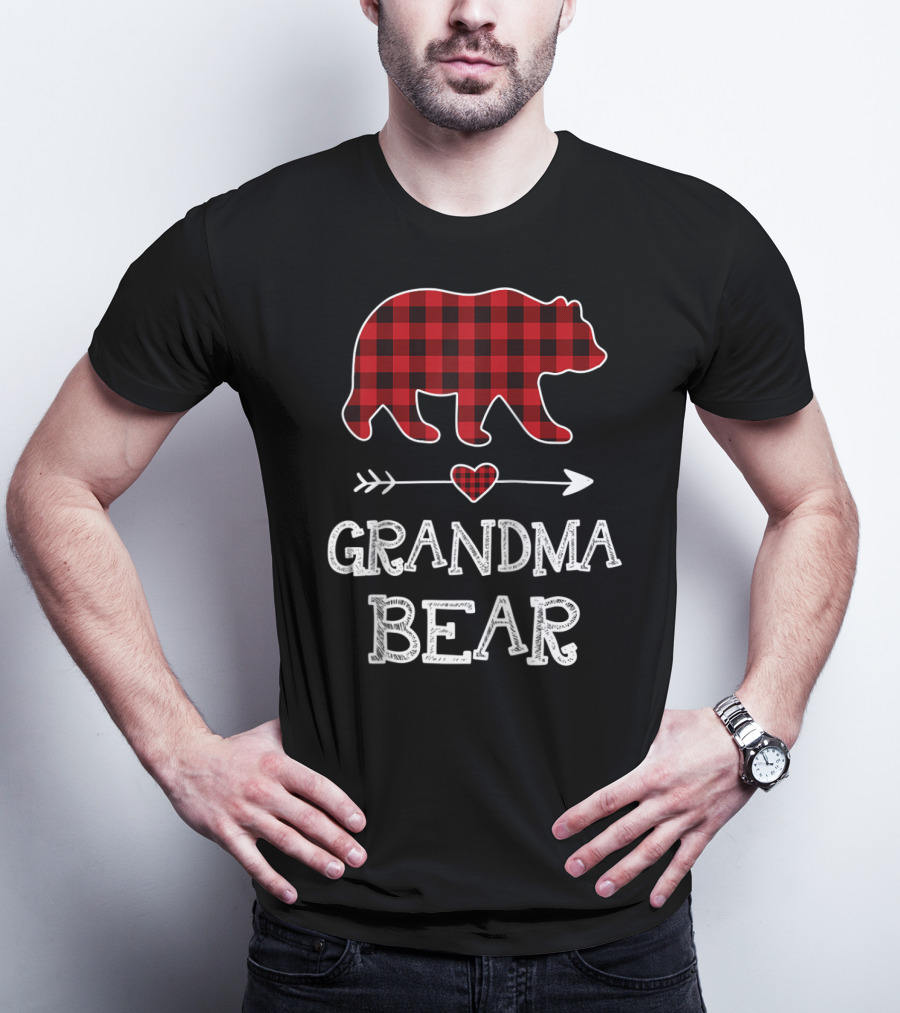 Grandma Bear Christmas Buffalo Plaid Raglan Baseball T-Shirt